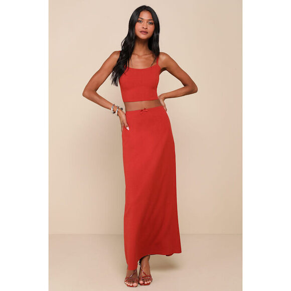 Lulus | Dresses | Lulus Romance In Rome Terracotta Laceup Twopiece Maxi ...